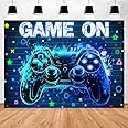 Amazon.com : MAYSSKQ Video Game Party Backdrop Blue Neon Glow Level Up ...