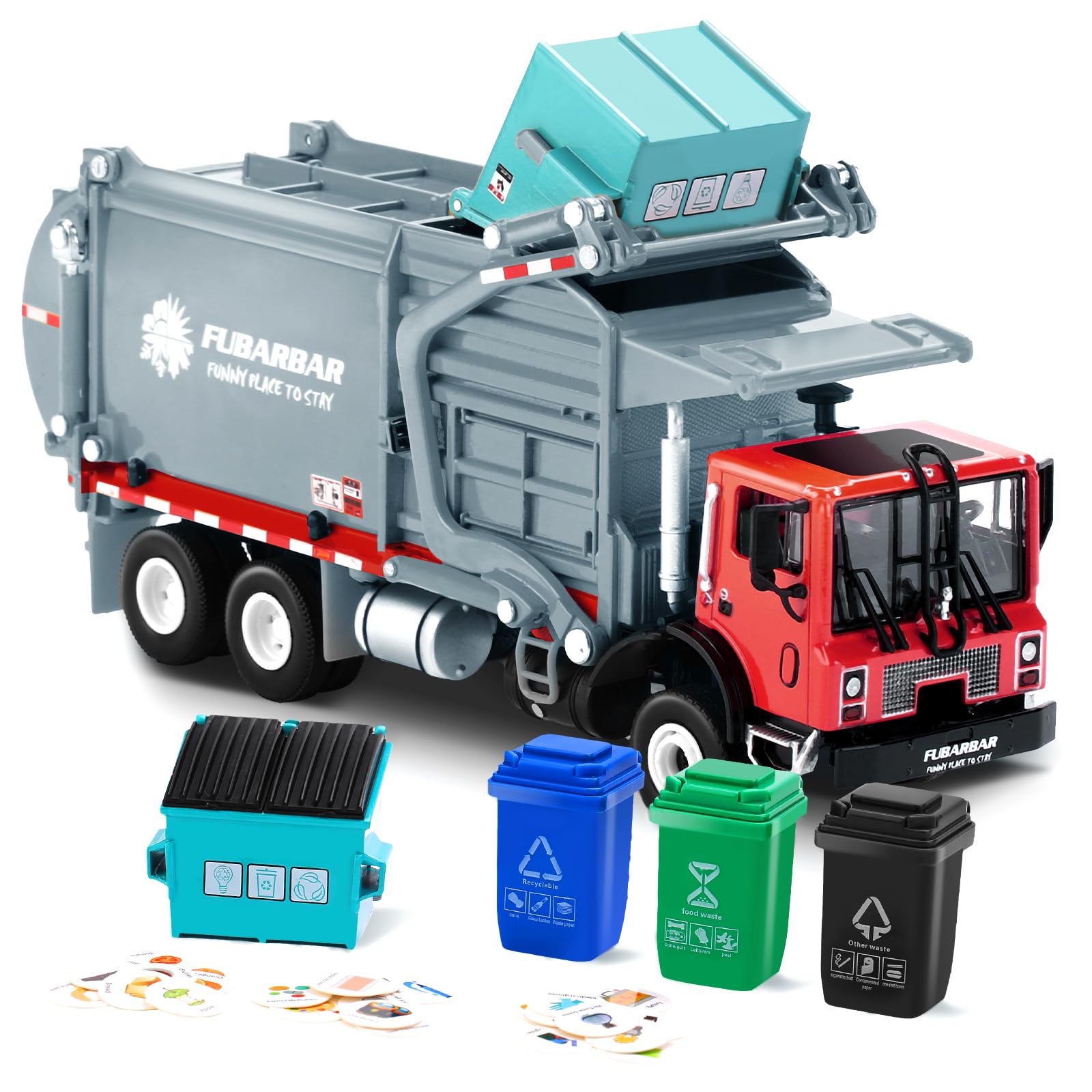 Metal Garbage Toy Model, 1:43 Scale Metal Diecast Recycling Clean Trash ...
