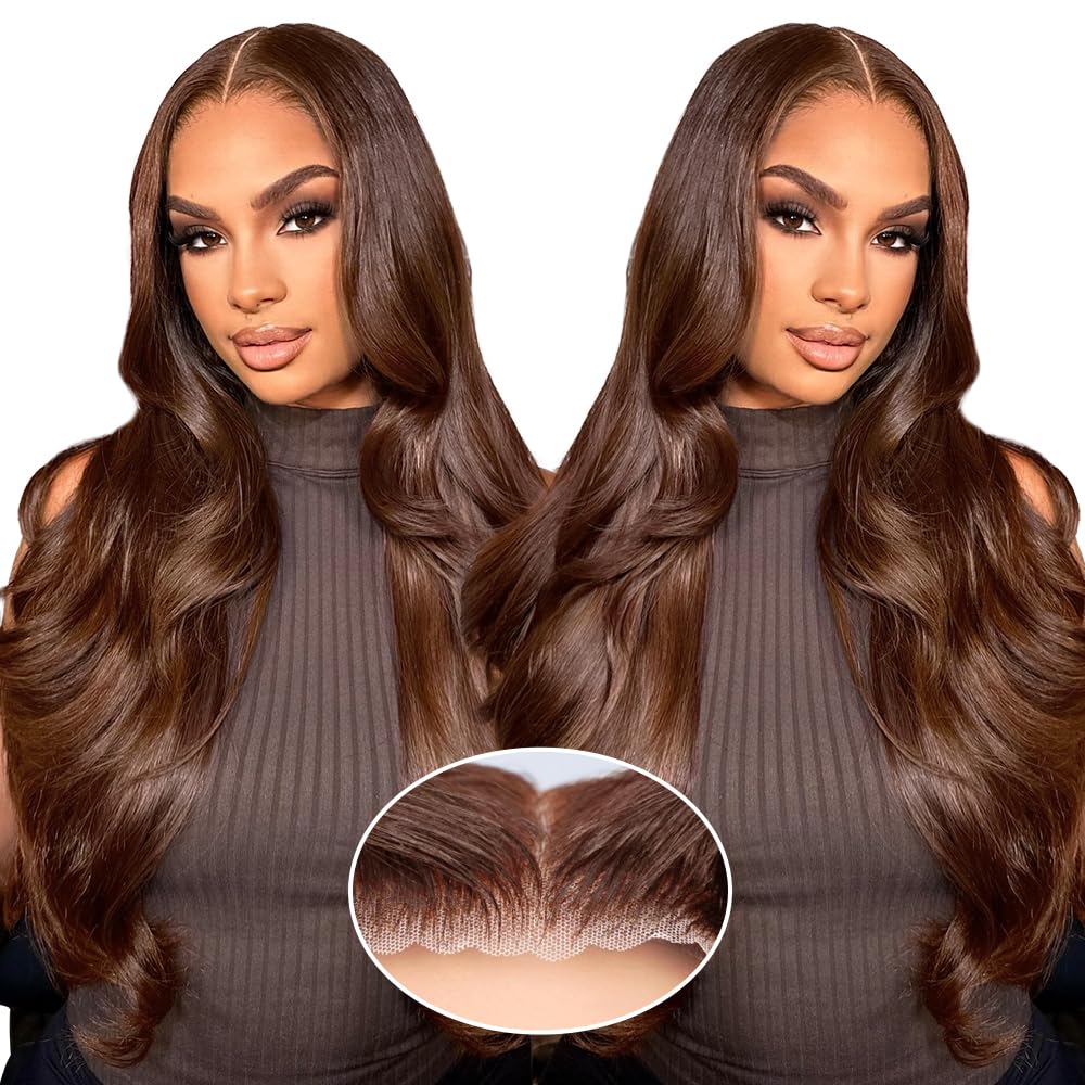 JKD 24 Inch Chocolate Brown Human Hair Wig 7x5 Glueless Wigs Pre ...
