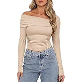 Darong Women's One Off Shoulder Long Sleeve Top Ruched Going Out Tops ...
