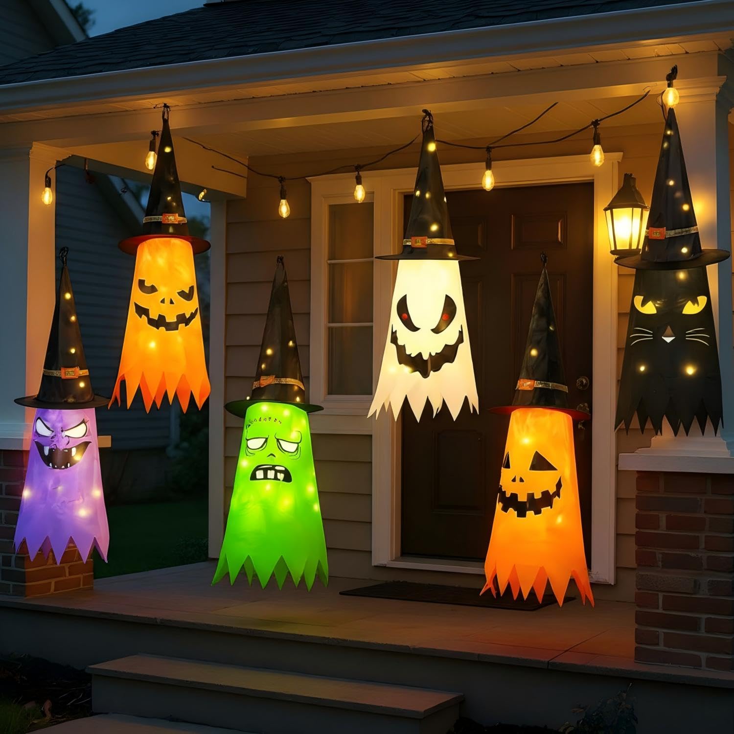 Qilery 6 PCS Hanging Witch Ghost Hats Decorations - Halloween Hanging ...