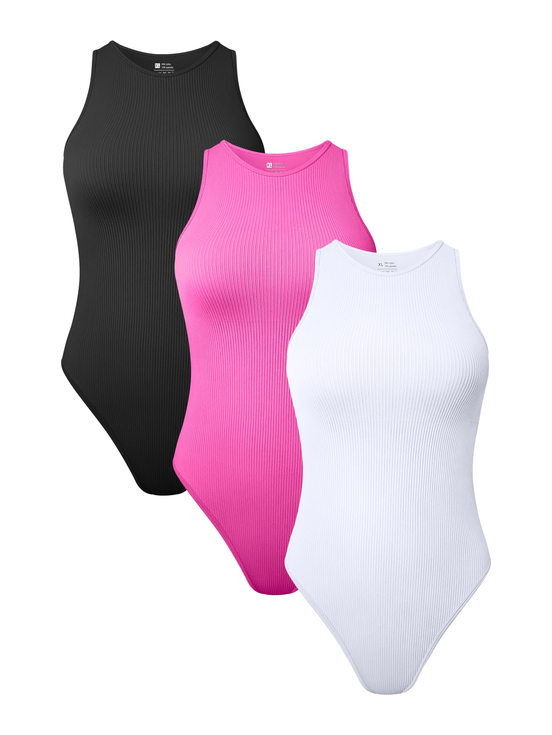 TOB Women's 3 Piece Bodysuits Sexy Ribbed Sleeveless Halter Neck ...