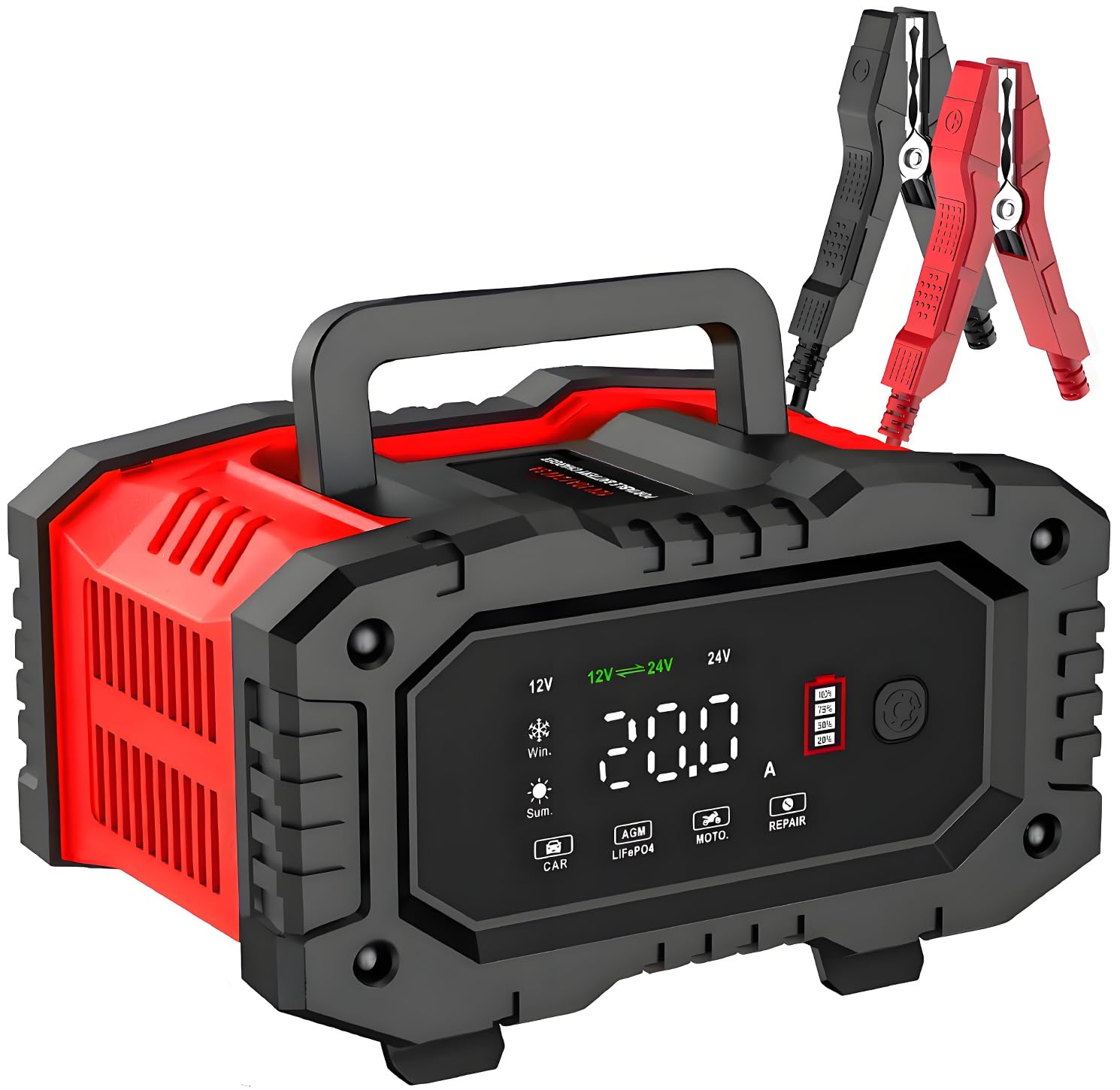 Premium 20Amp Battery Charger, 12V/24V LiFePO4 Lead Acid AGM Smart ...