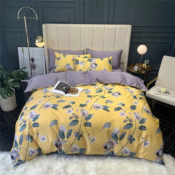 Amazon.com: AMWAN Yellow Flower Botanical Duvet Cover Set Queen ...