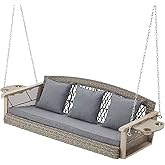 Amazon.com: HOMREST 3-Person Porch Swing 55in Wicker Hanging Swing Bench with Cushions ...