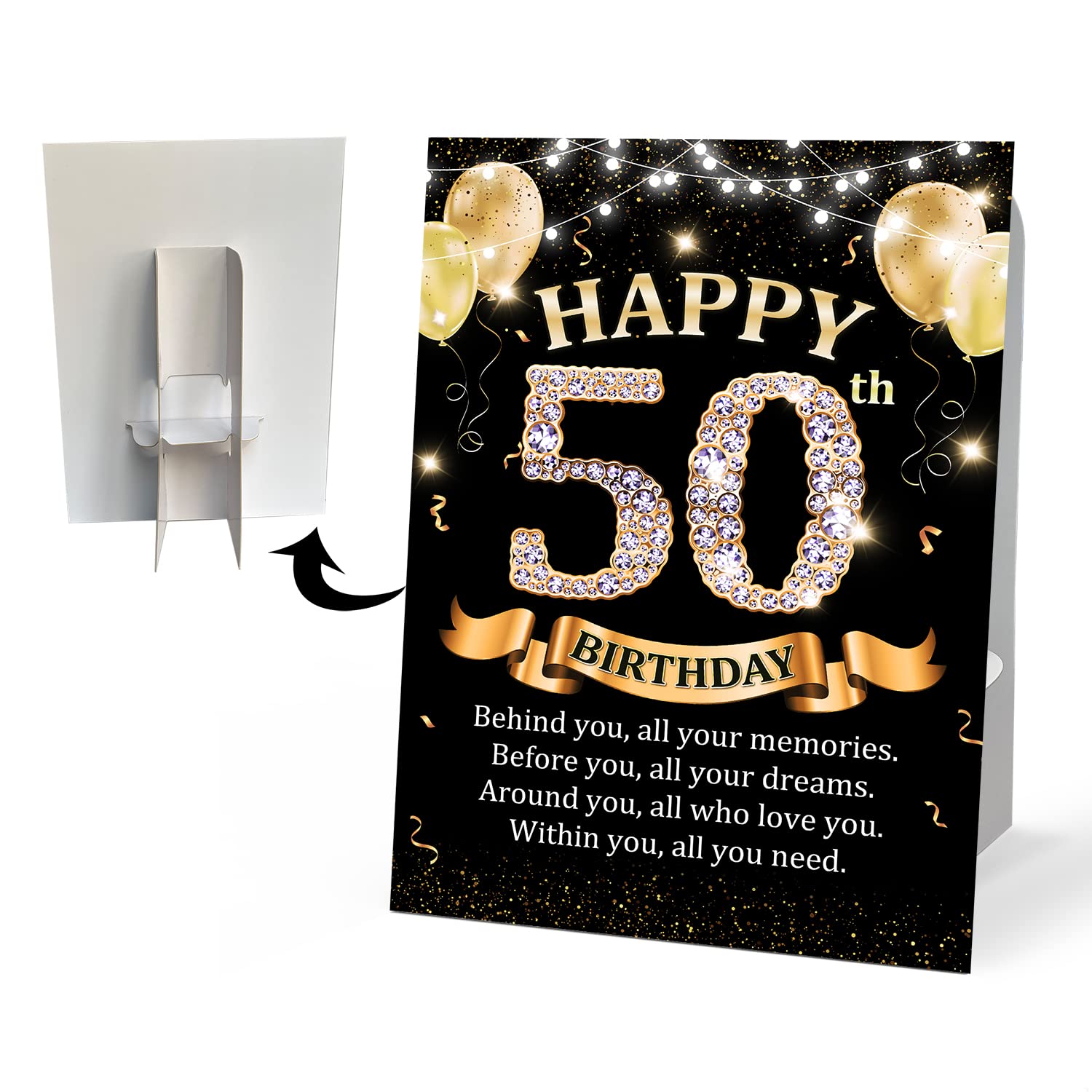 CMHIE 50th Birthday Party Signs with Paper Holder - Black Gold 50 Year ...