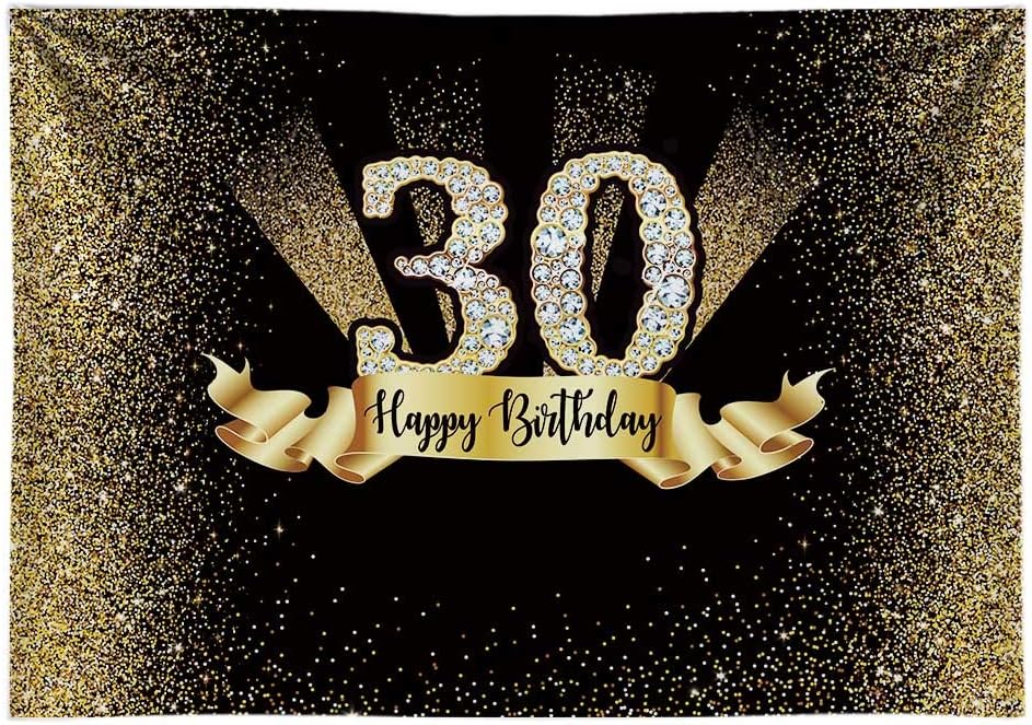 Allenjoy 30th Gold and Black Birthday Backdrop Adult Golden Glitter ...