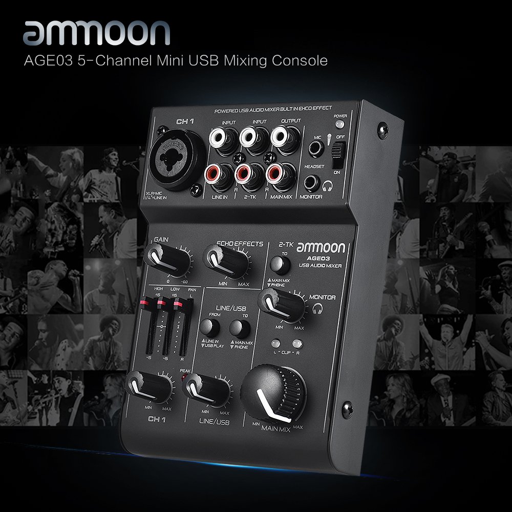 Strumenti Musicali Mixer per DJ ammoon Mini Consolle Mixer 2 Canali ...