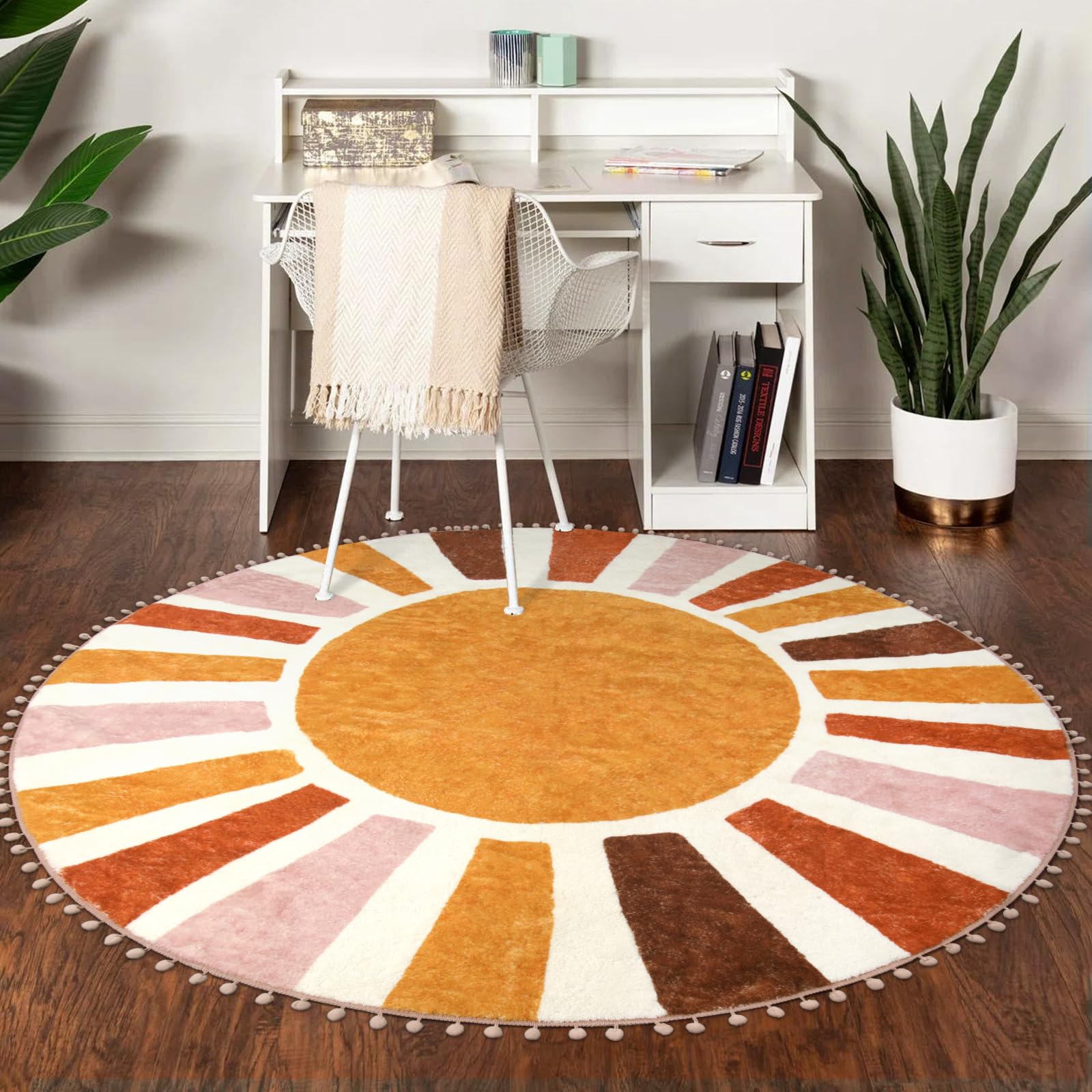 LIVEBOX Sun Round Rug 6ft Large Boho Rug for Living Room, Washable Soft ...