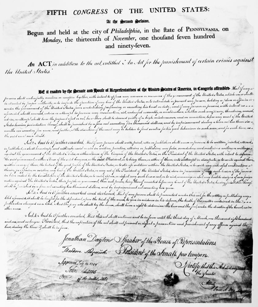 Sedition Act 1798 NAn Act For The Punishment Of Certain Crimes Against ...