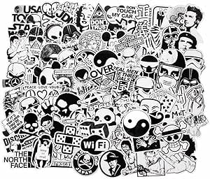 Amazon.com: FNGEEN Laptop Stickers Black and White 100pcs Variety Vinyl ...