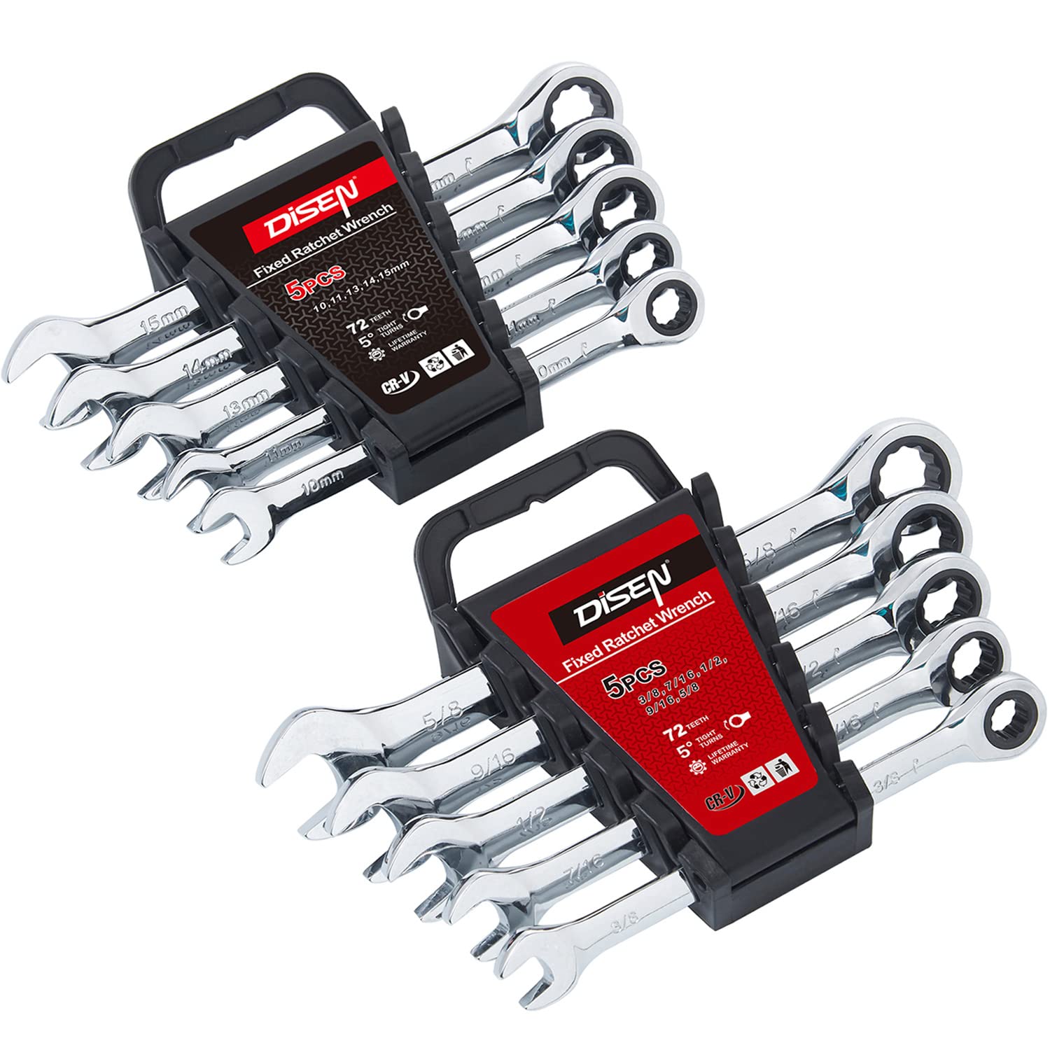 DISEN 10Pcs Ratcheting Wrench Set SAE & Metric Ratchet Wrench Set with ...