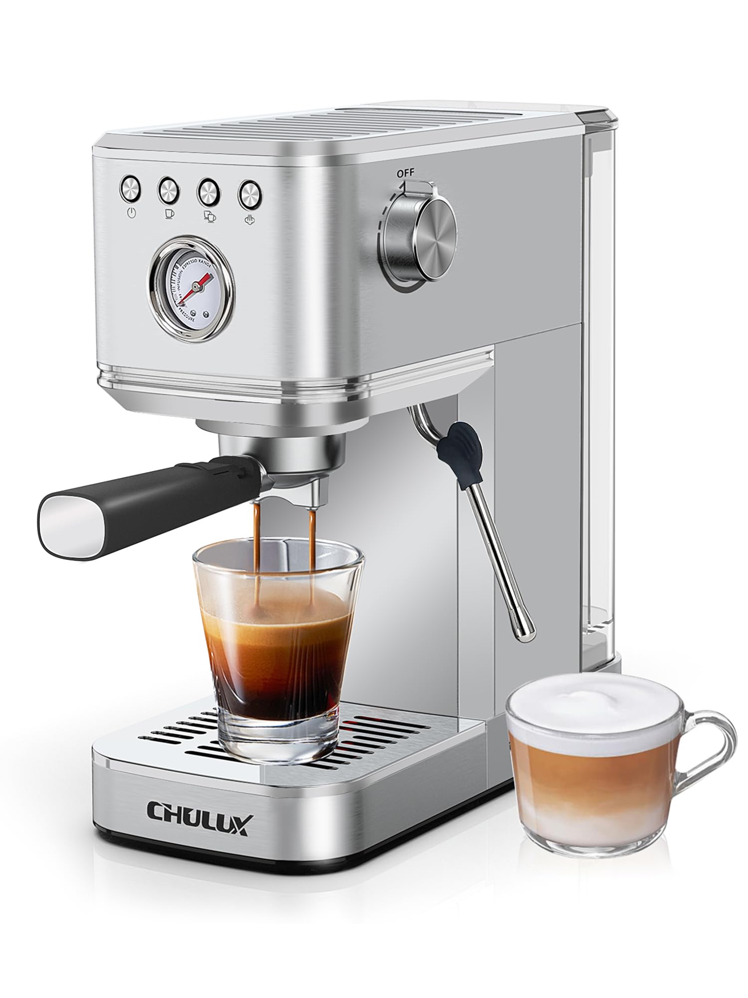 CHULUX Kompatto Espresso Machine 20 Bar with Milk Frother, Stainless ...
