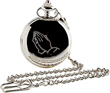 Prayer Silver Pocket Watch Praying Hands Faith Religious Gift in Wooden ...