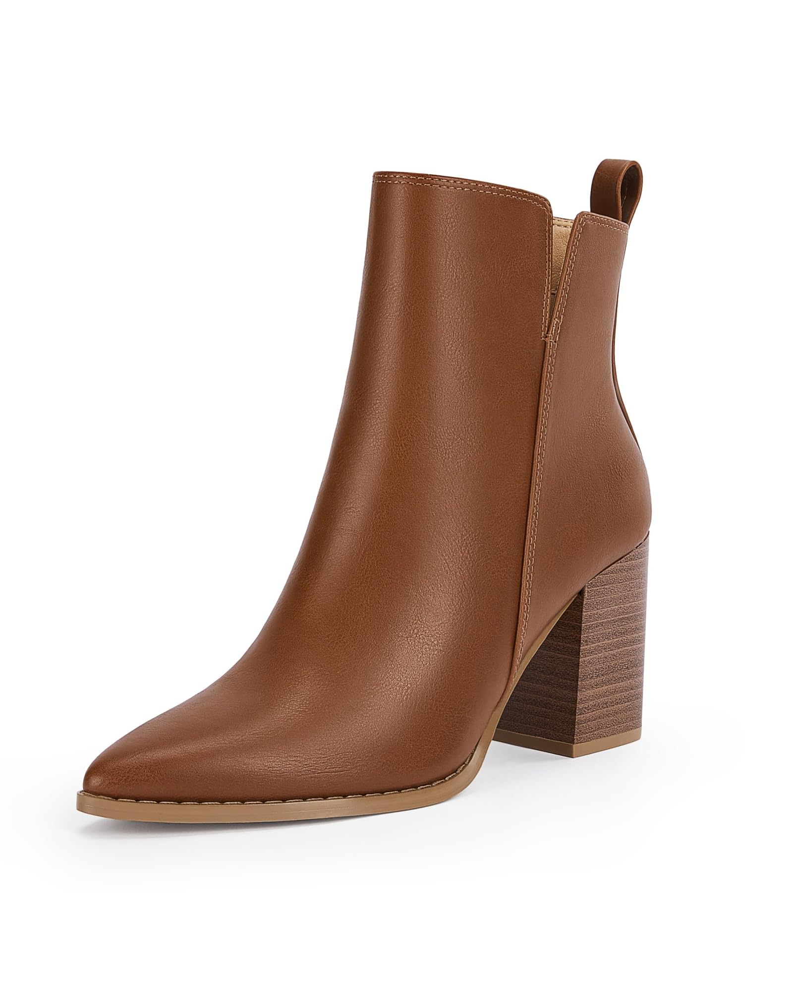 Rilista Womens V Cutout Ankle Boots Pointed Toe Chunky Block Stacked ...