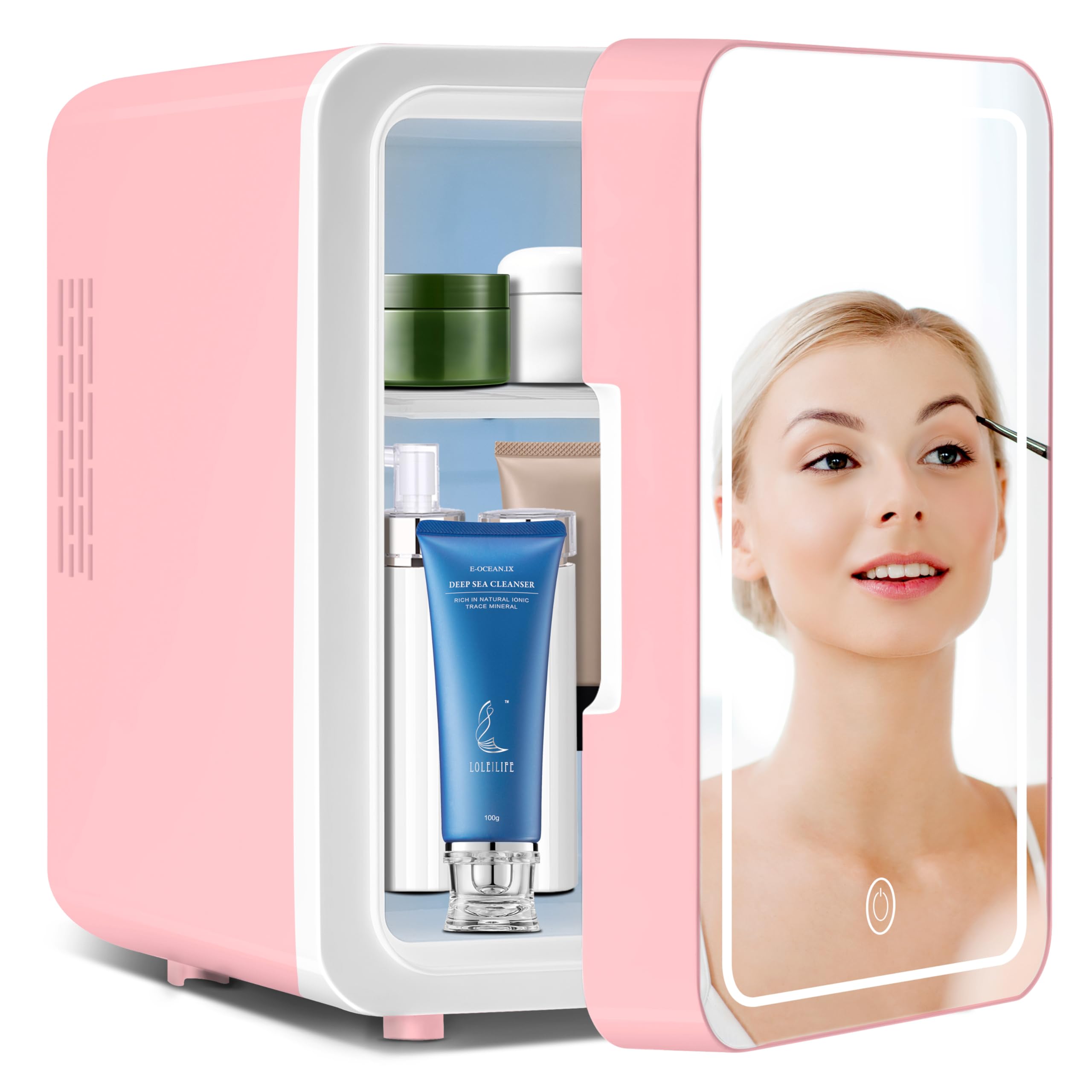 Skincare Fridge With Dimmable LED Mirror, 4L Makeup Mini Fridge for ...