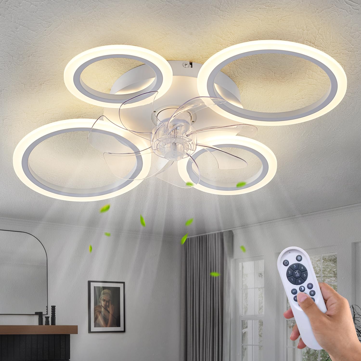HuixuTe Geometric Ceiling Fan with Lights Remote Control, 3 Colors 6 ...