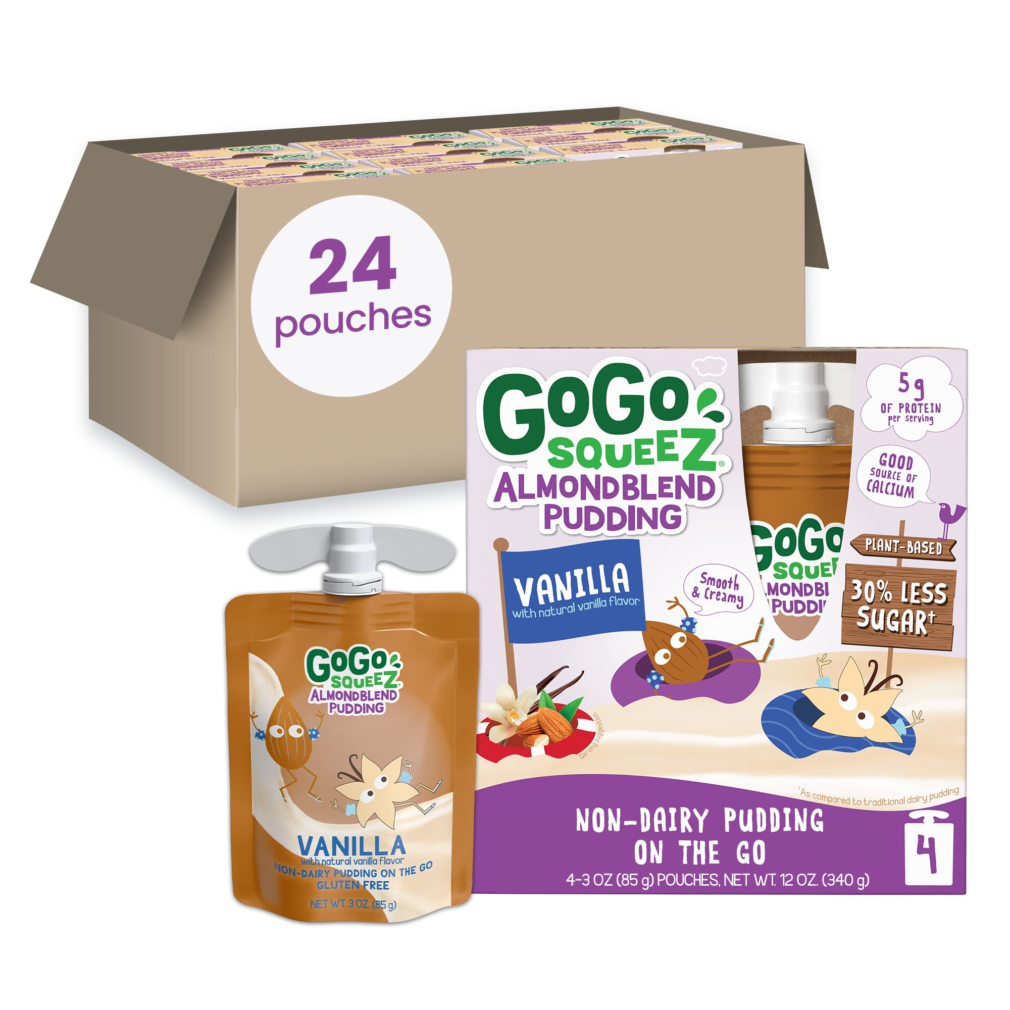 GoGo squeeZ AlmondBlend Vanilla Pudding, 3 oz (Pack of 24), Non-Dairy ...