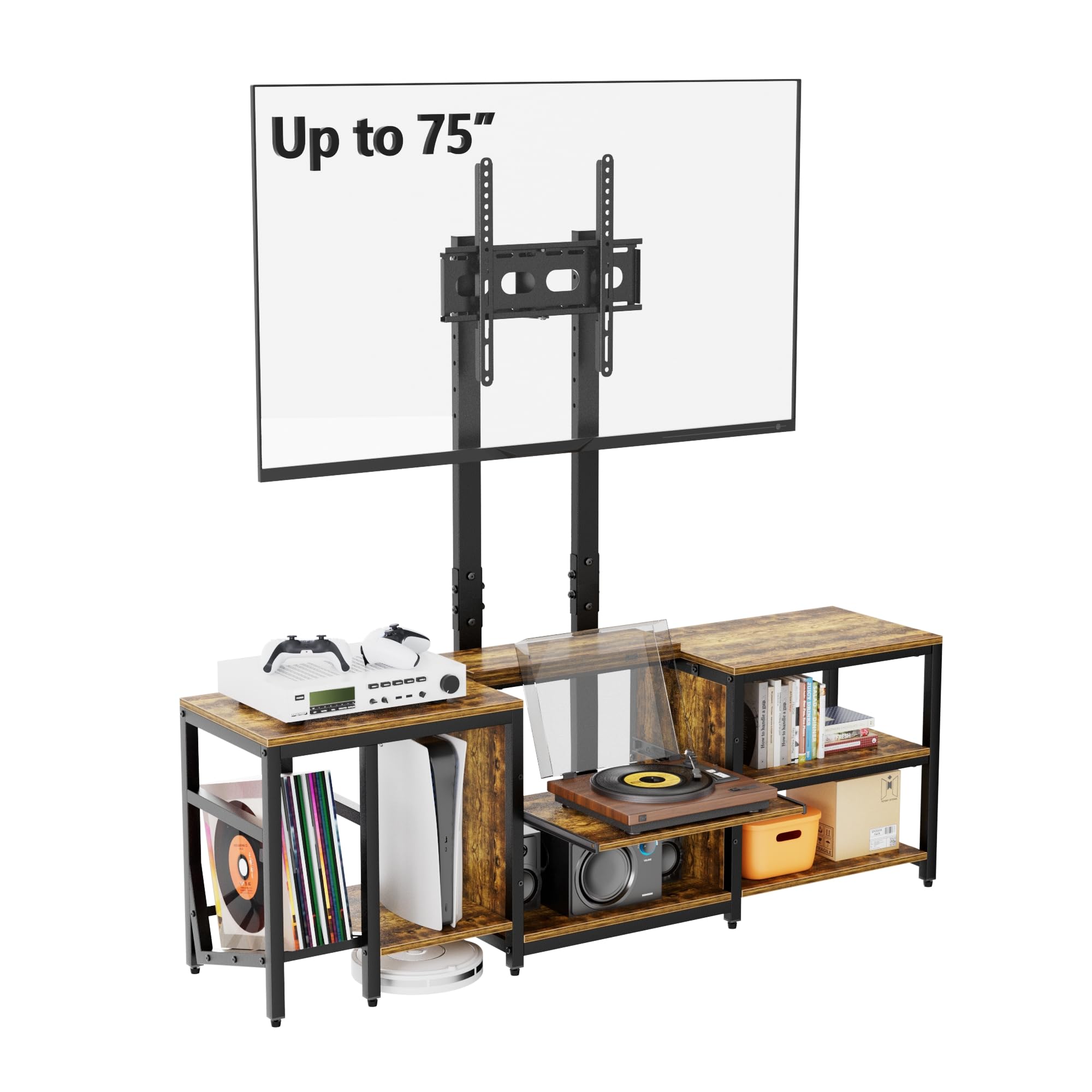 TV Stand with Mount for 32-75 inch TV, Entertainment Center with Record ...