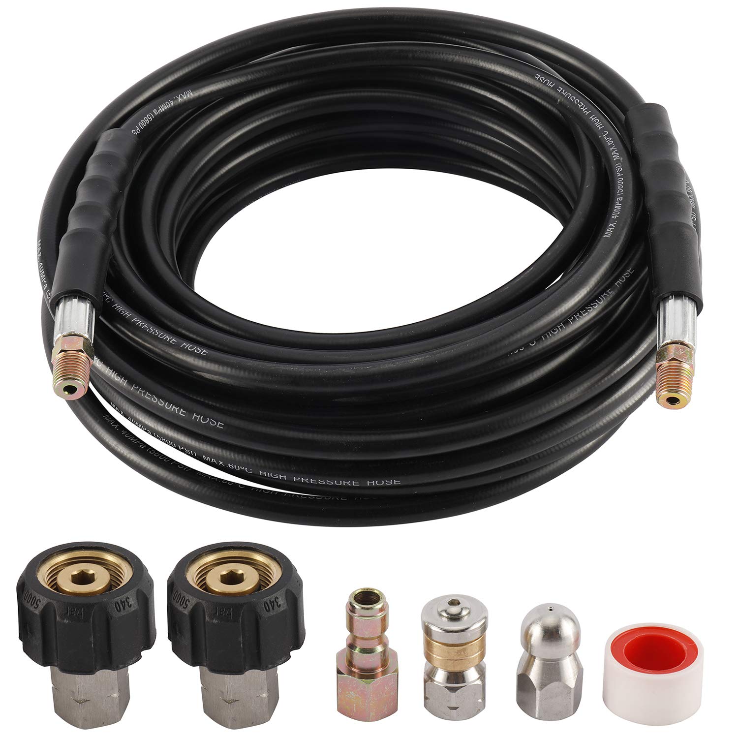 DasMarine Sewer Jetter Kit for Pressure Washer,1/4" NPT, 50FT Sewer Jet ...