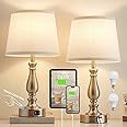 Table Lamps for Bedrooms Set of 2 - Touch Bedside Lamps with Dual USB Ports, 3 Way Dimmable ...