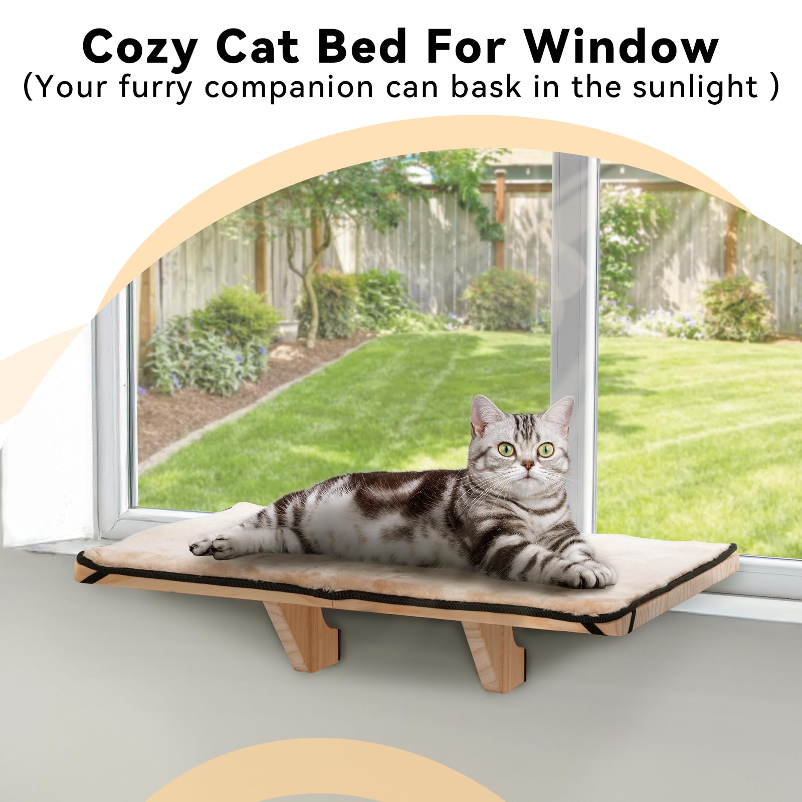 PETSFIT Window Perch, Cat Hammock Window Seat With Natural Solid Wood ...
