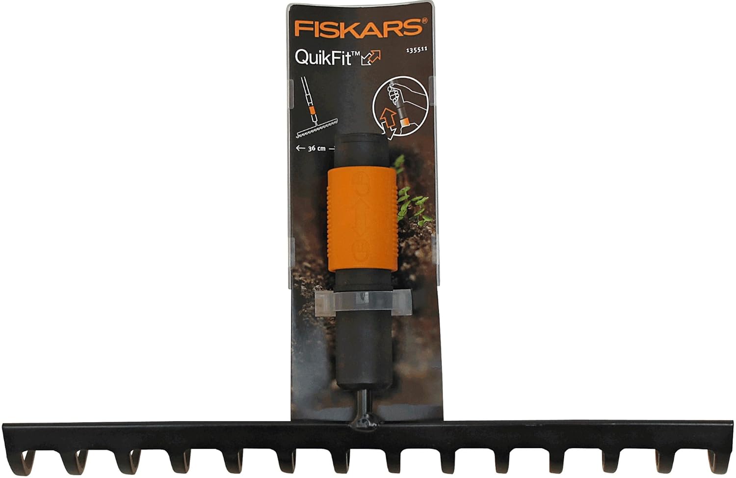 Fiskars Rake with 14 Prongs, Tool Head, Width: 36 cm, Hardened Steel ...