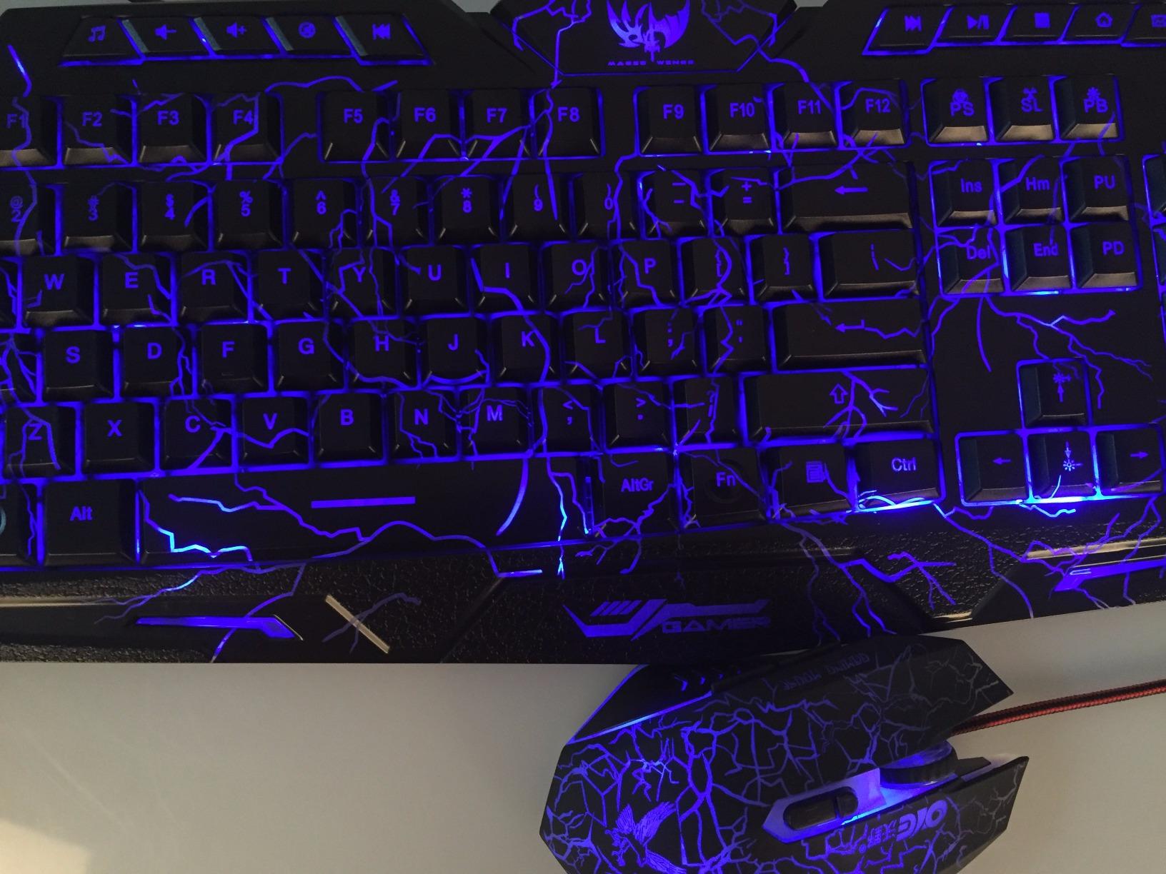 BlueFinger® USB Wired Blue Red Purple Color LED Backlit Keyboard and ...