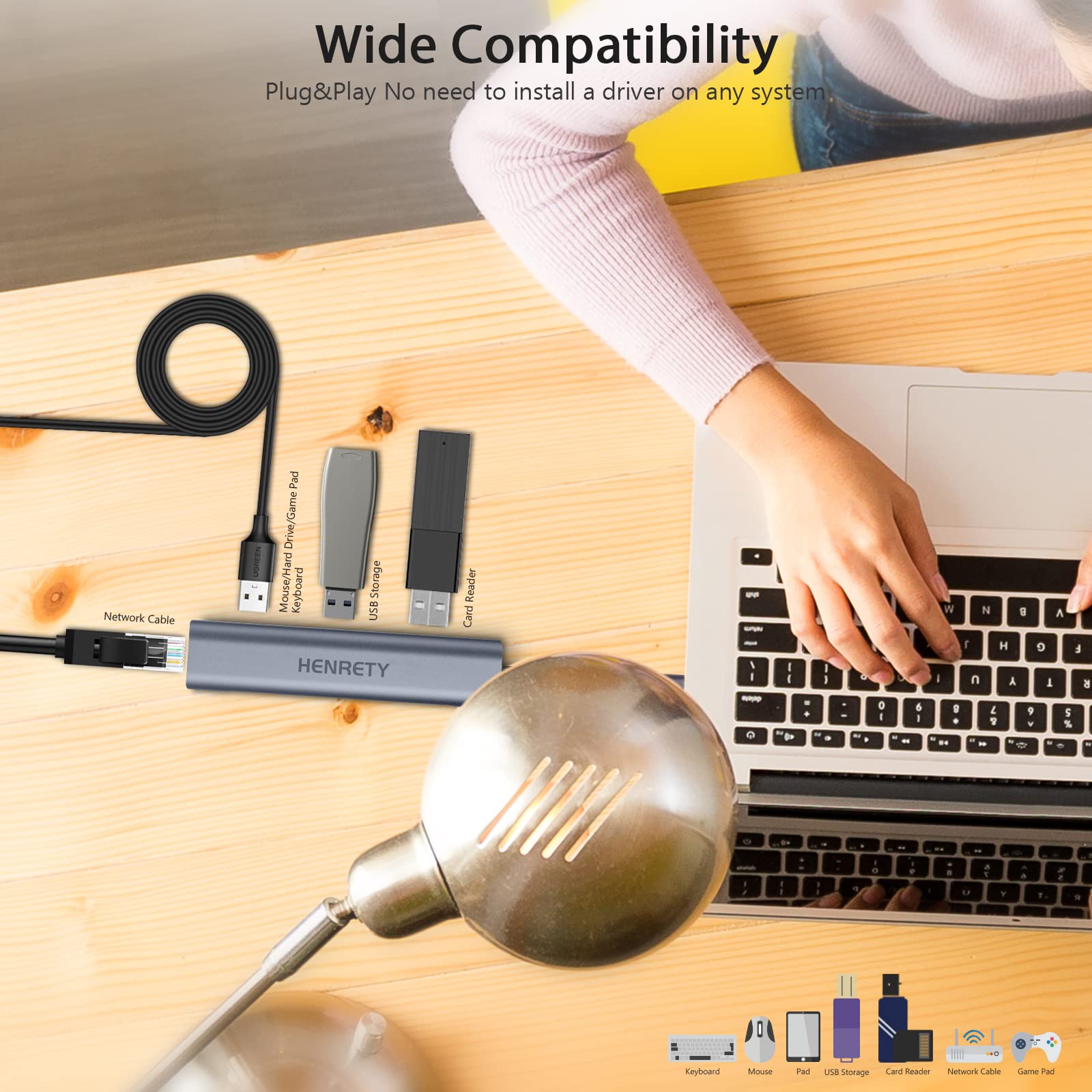 Mua USB to Ethernet Adapter, 4-in-1 Portable Data Hub USB Splitter USB ...