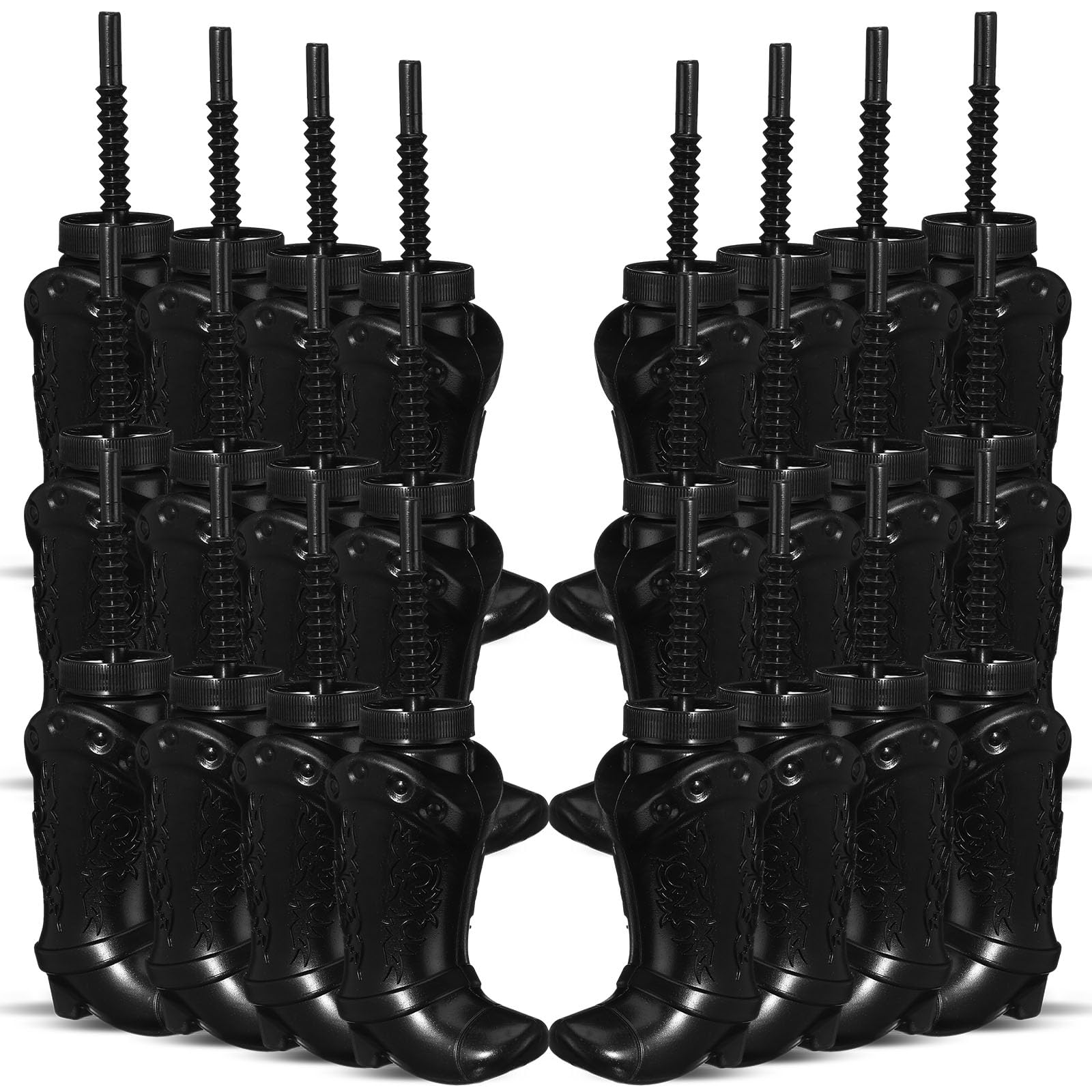 Hoolerry 24 Pcs 10 oz Plastic Cowboy Boot Cups with Straws and Lids ...