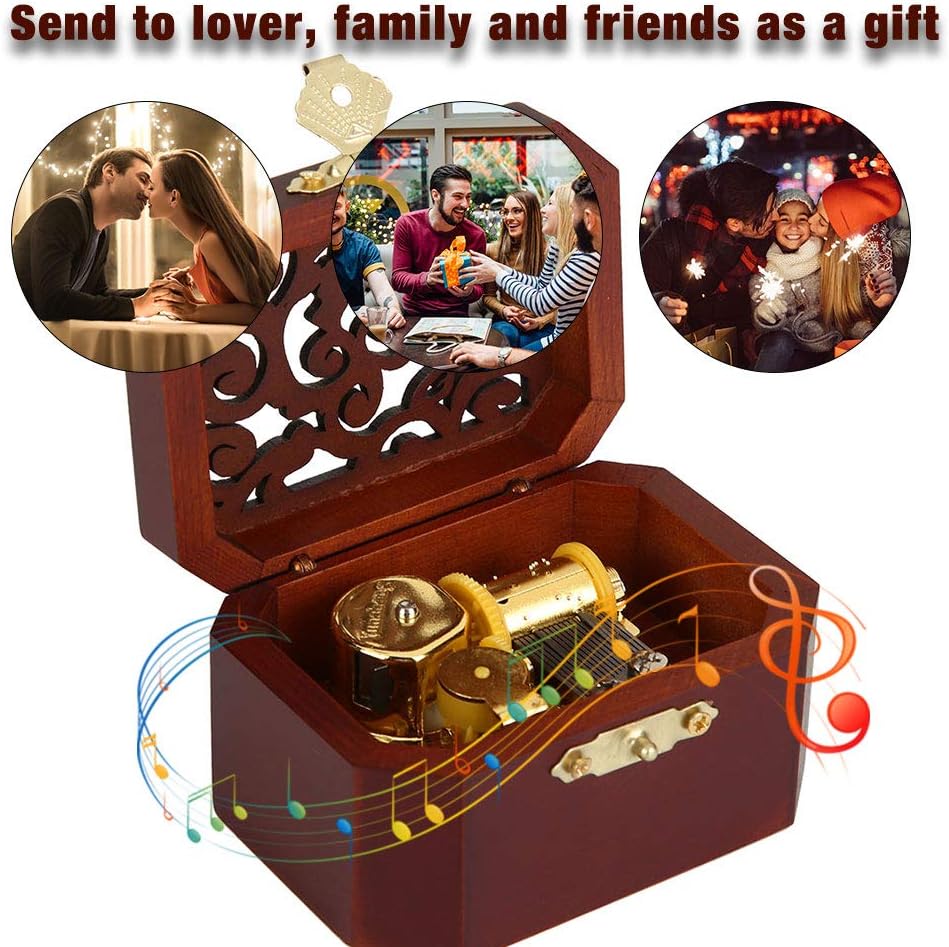 Musical Boxes, Wood Carved Mechanism Hollow Clockwork Vintage Octagonal ...