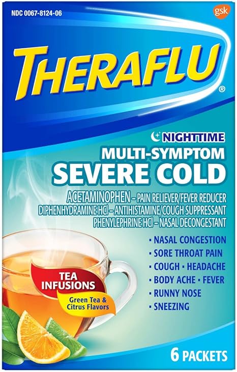 Amazon.com: TheraFlu Night Time Multi-Symptom Severe Cold, Green Tea ...