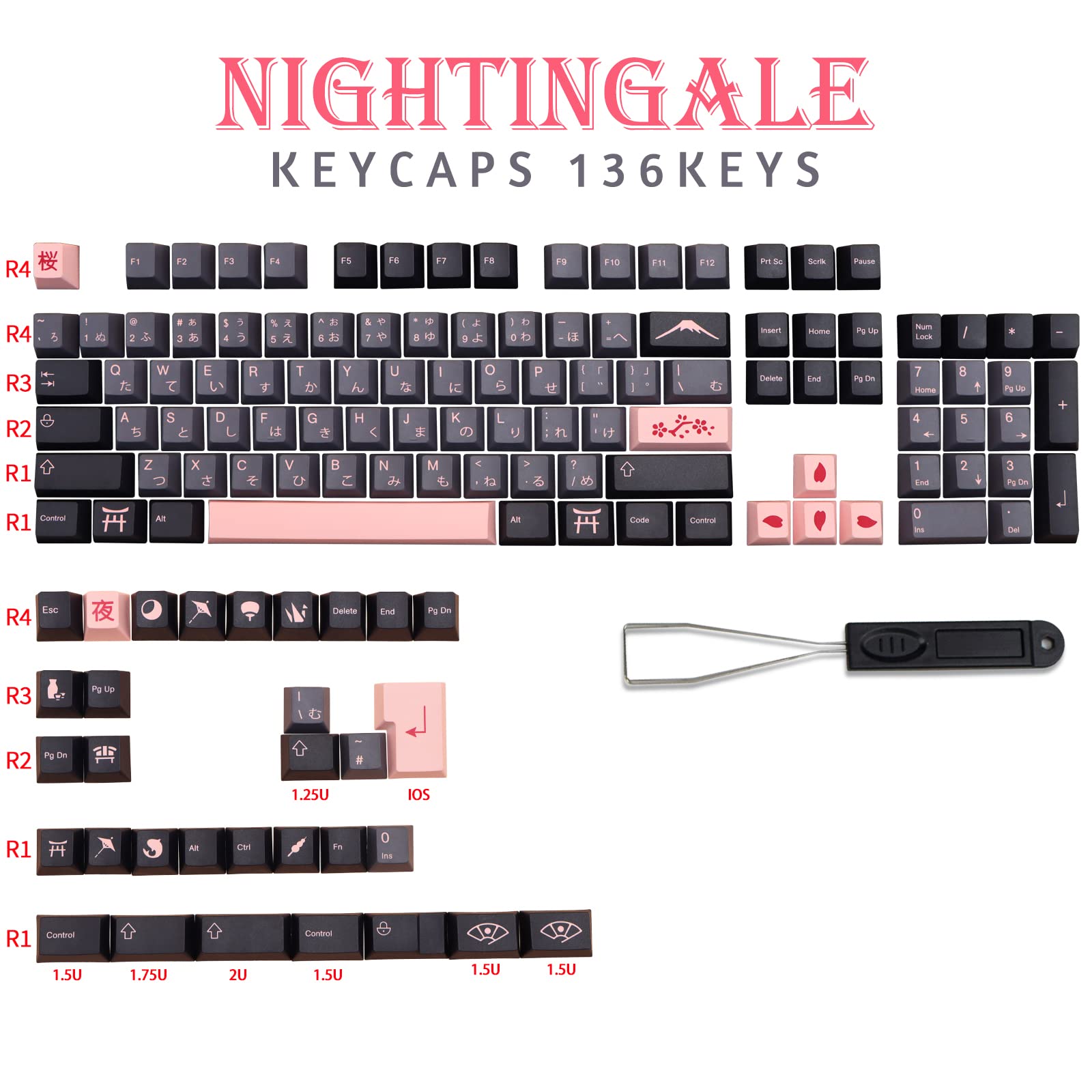 Mua MOLGRIA Keycaps 136 Set Night Sakura for Full Sized Keyboard ...