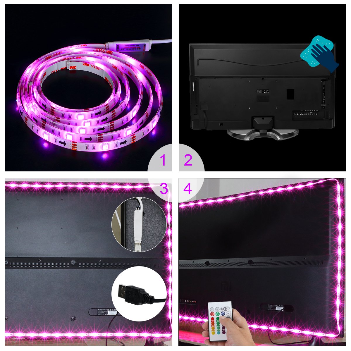 LED TV Backlight 4m/13.12ft RGB LED Light Strips for 65-70 inches HDTV ...