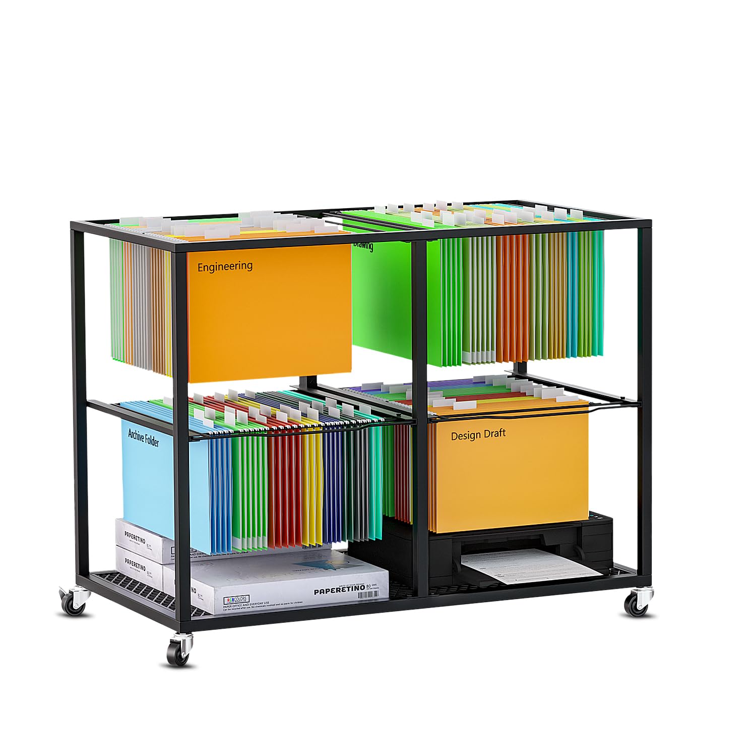 Rolling File Cart,2 Tiers Metal Rolling File Carts with Wheels,Portable ...