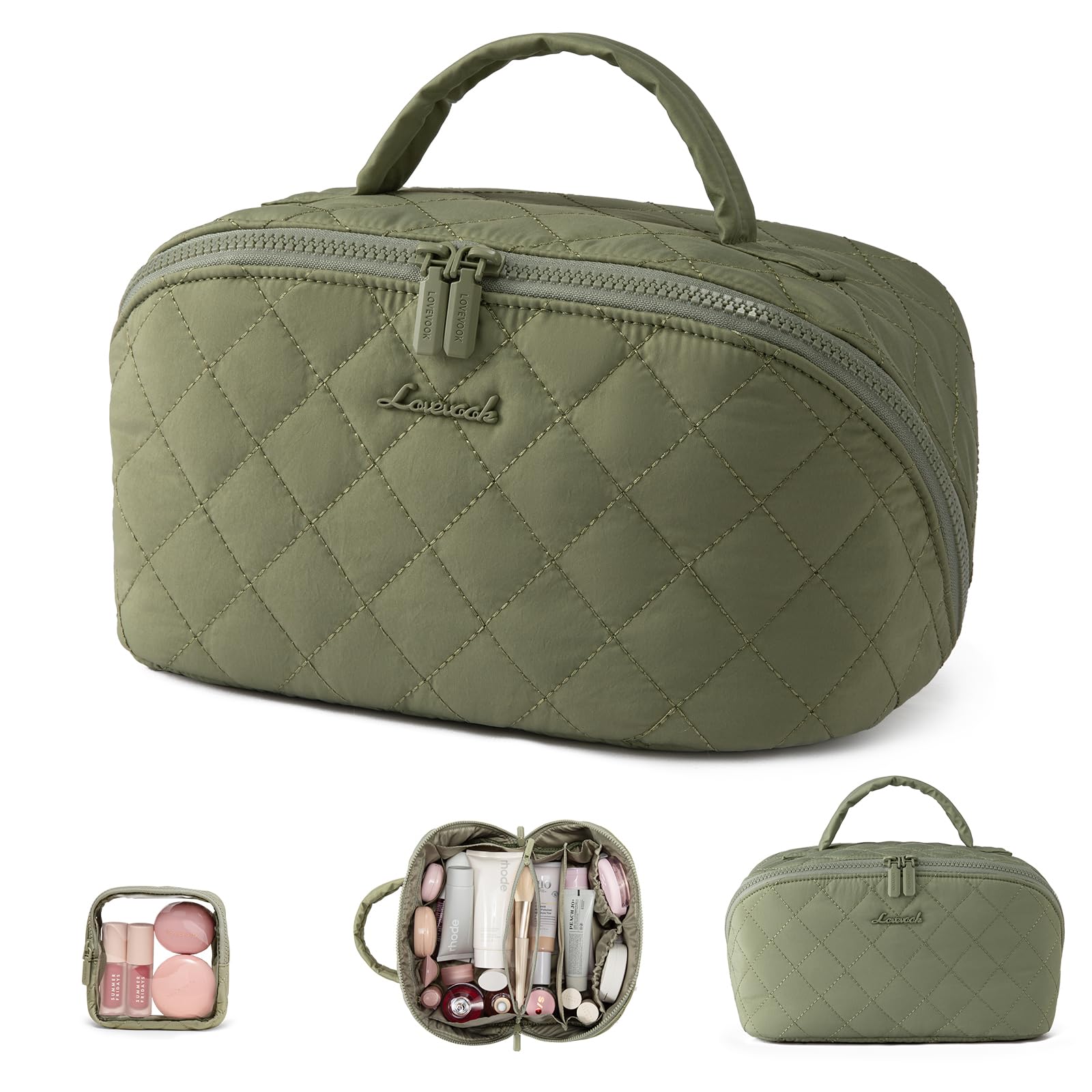 LOVEVOOK Travel Makeup Bag for Women, 2Pcs Set Puffer Waterproof ...