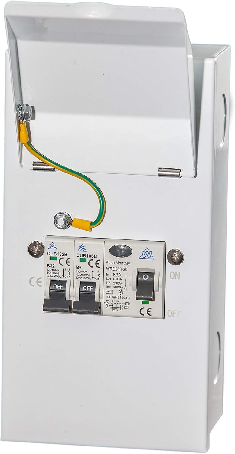 Metal Garage Mini Consumer Unit c/w 63a RCD and 2 MCBs (6a+16a): Amazon ...