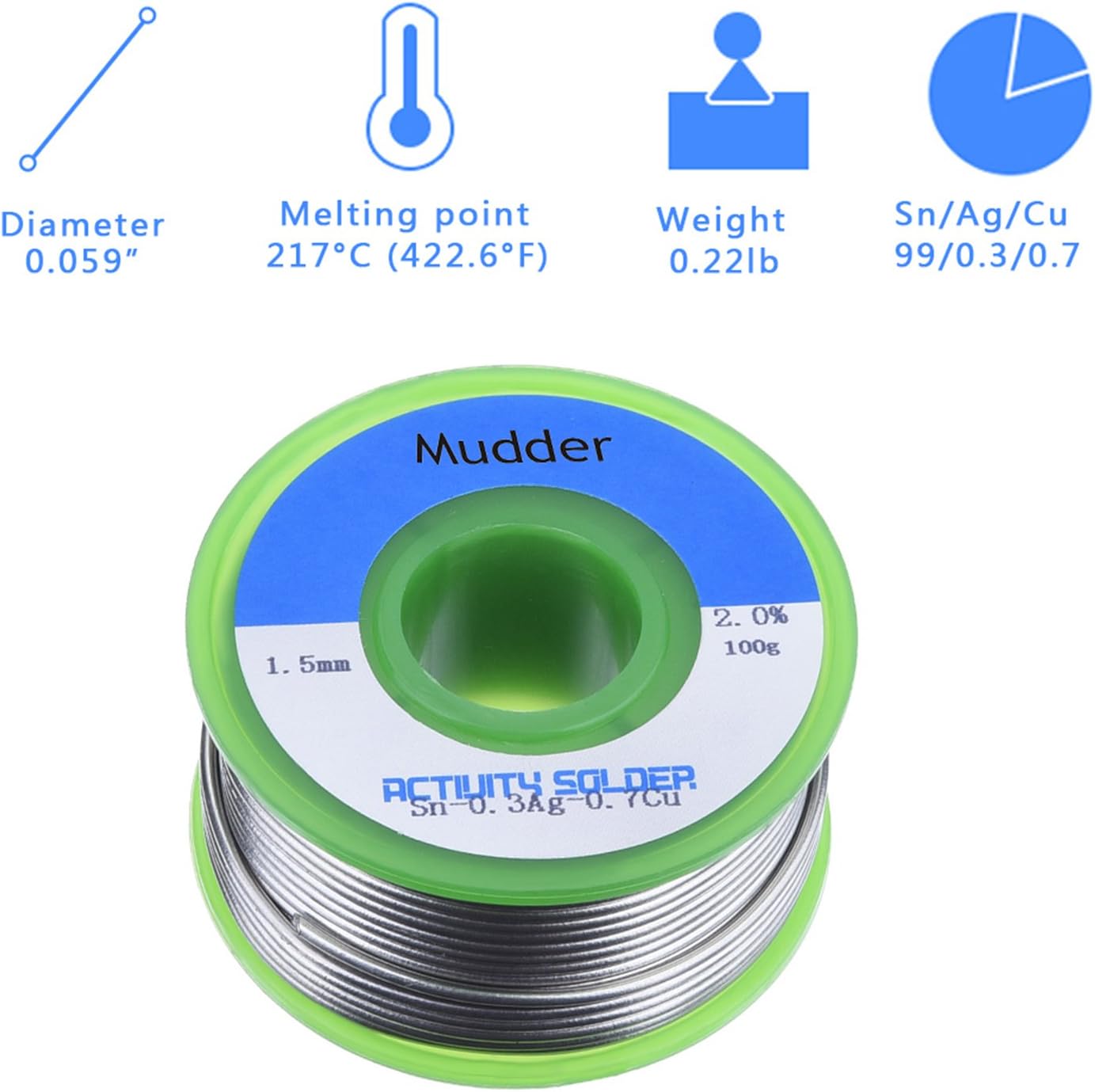 0.6mm Sn99 Ag0.3 Cu0.7 0.22lb. Solder Wire with Rosin Core, Lead Free ...