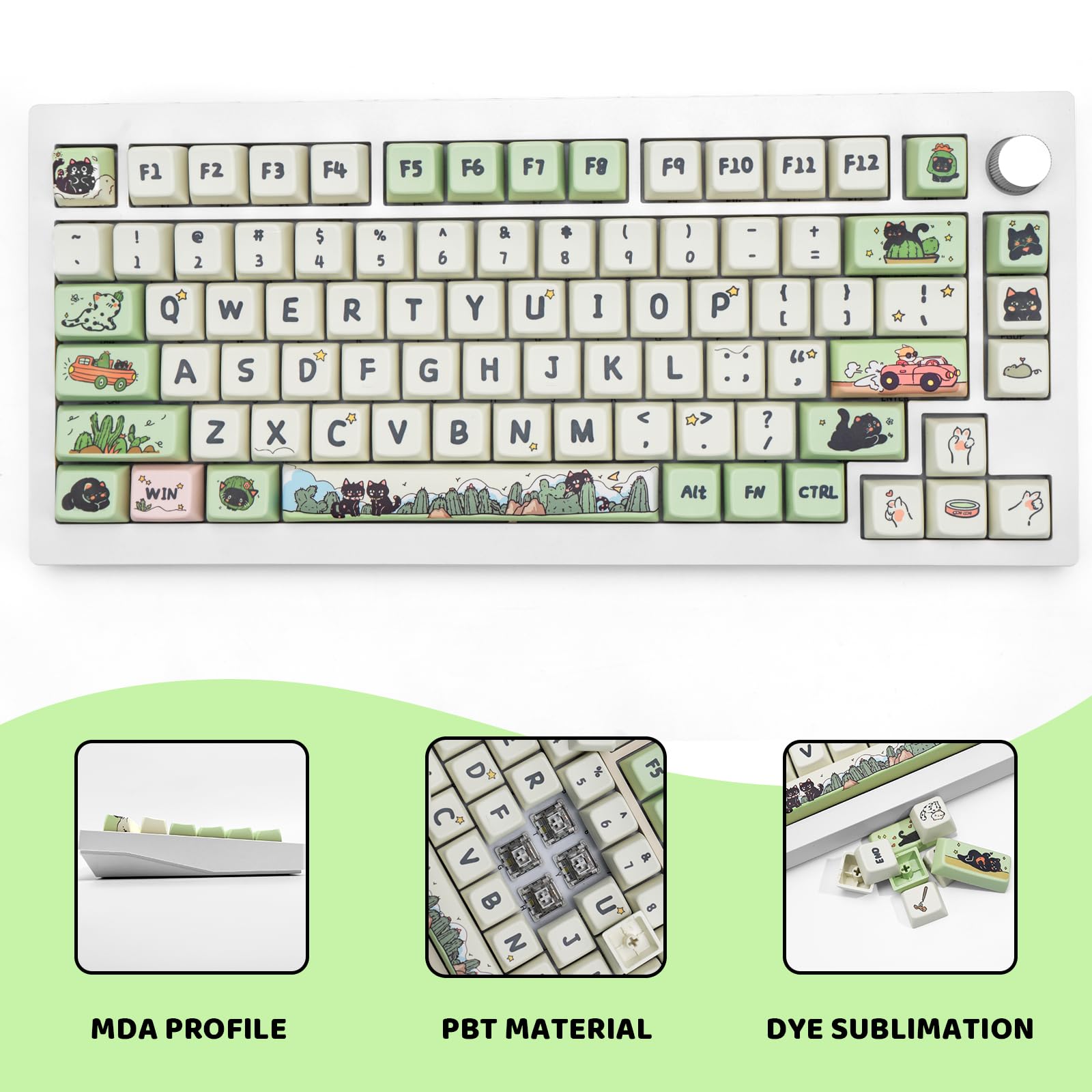 Mua JOLINTAL PBT Keycaps MDA Profile 138 Keys Keycaps Cute Green Theme ...