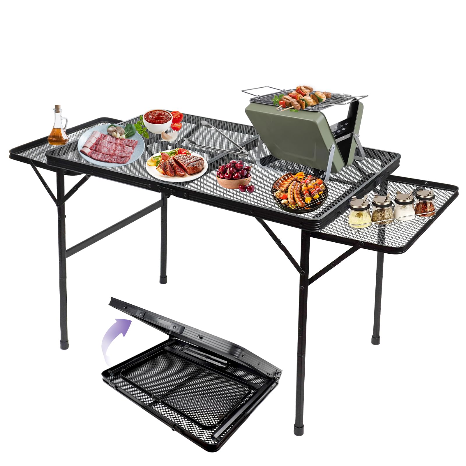 BRIAN & DANY 3x2 FT Camping Table with 2 Wing Panels, Folding Grill ...