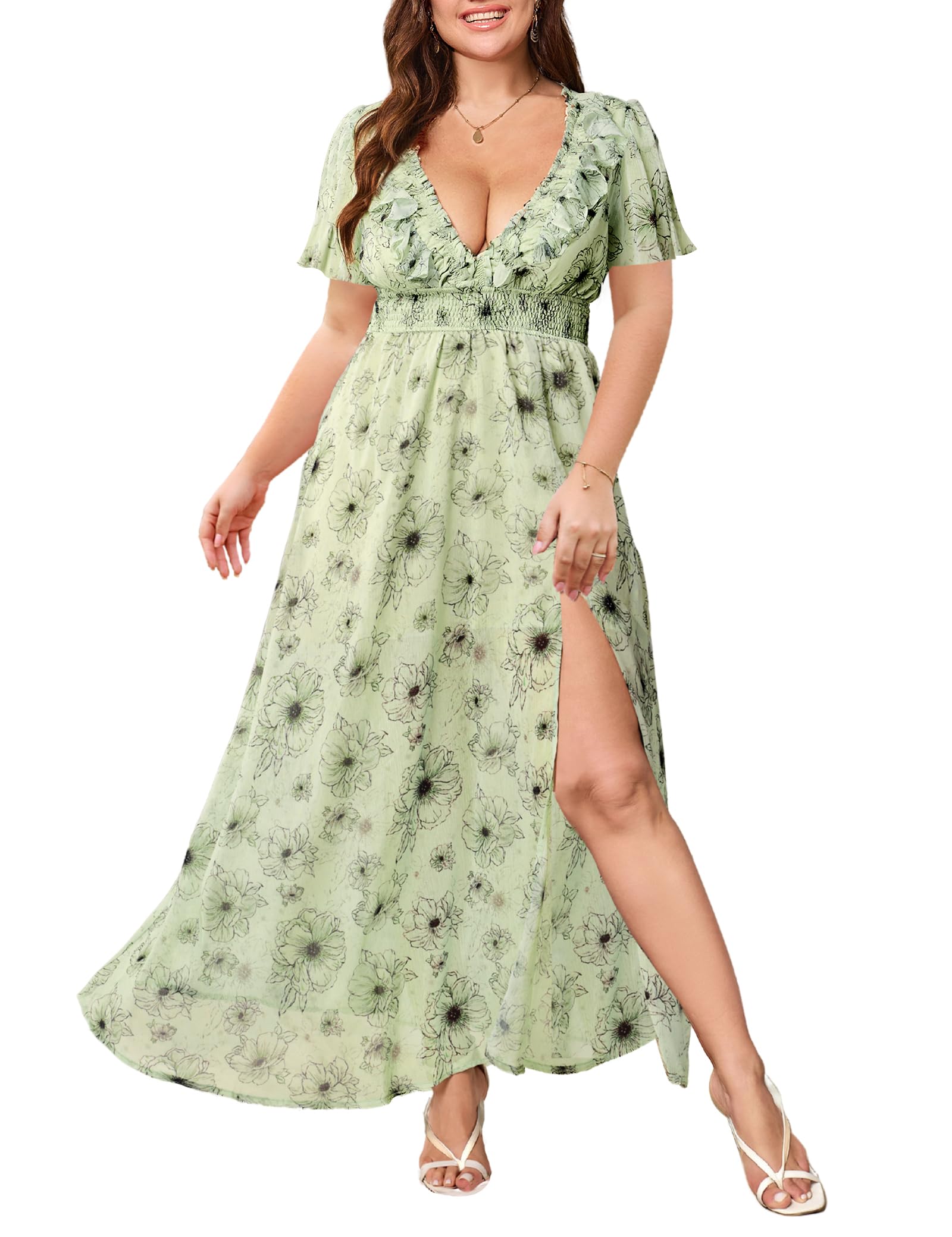 Plus Size Green Floral Dress: Floral Wedding Guest Dresses for Women ...