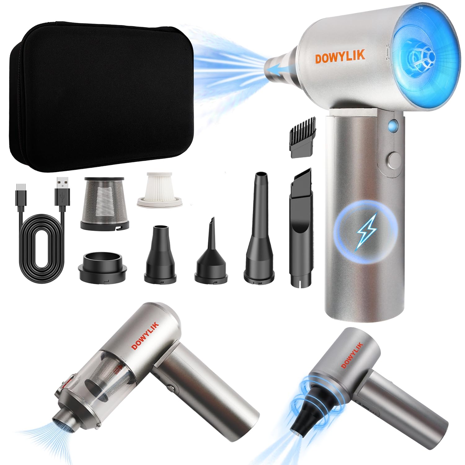 DOWYLIK 2 in 1 Air Duster & Vacuum, 150000RPM Compressed Air Duster ...