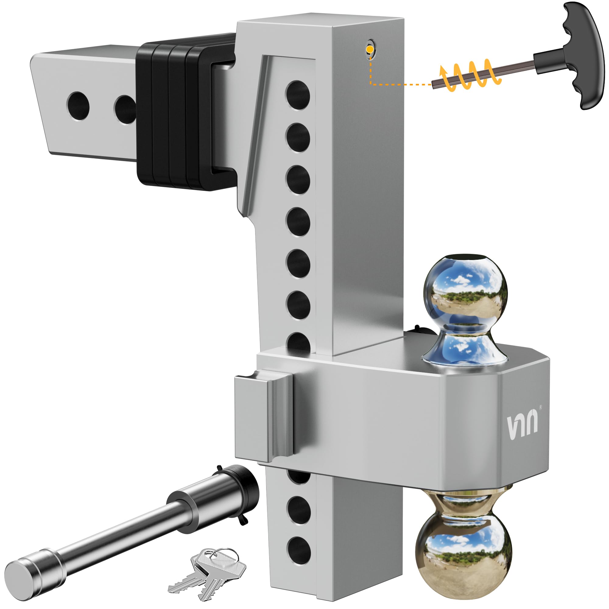 VNN Adjustable Drop Hitch – Dual-Ball (2'' & 2-5/16'') Trailer Hitch ...