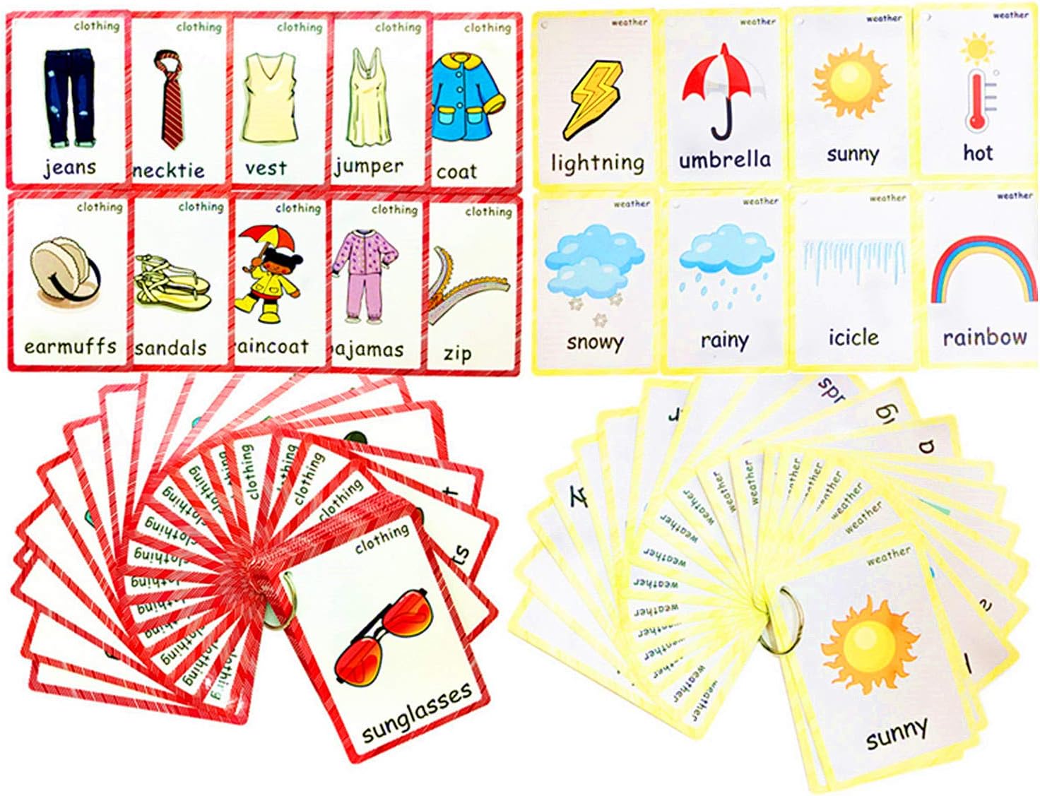 Set of Clothing and Weather Flash Cards for Toddlers | Kids Learning ...