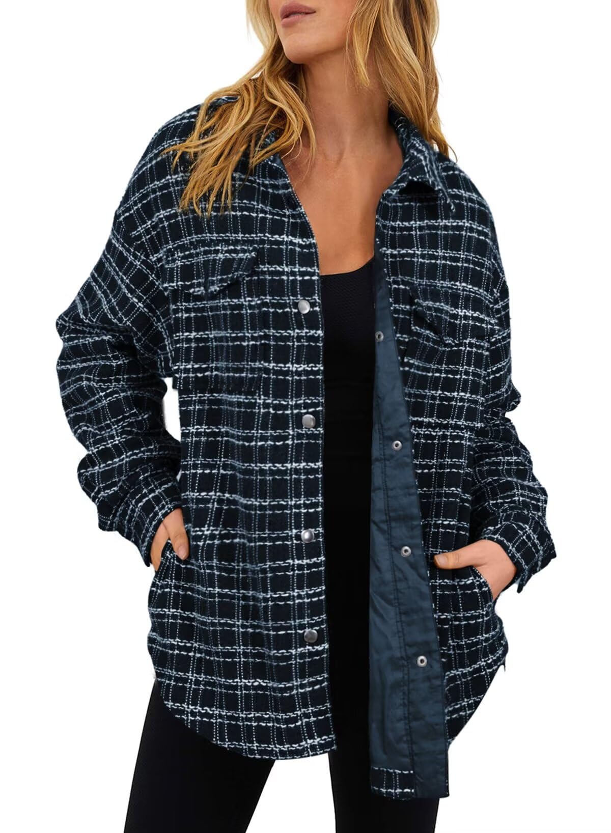 SHEWIN Shacket for Women Oversized Button Down Long Sleeve Shirts ...