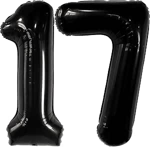 Amazon.com: Big, Black 17 Balloon Numbers - 40 Inch | Black 17th ...
