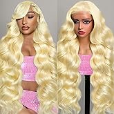 Amazon.com : Pangm 613 13x6 Lace Front Wig Human Hair 200 Density HD Body Wave Blonde Lace Front ...