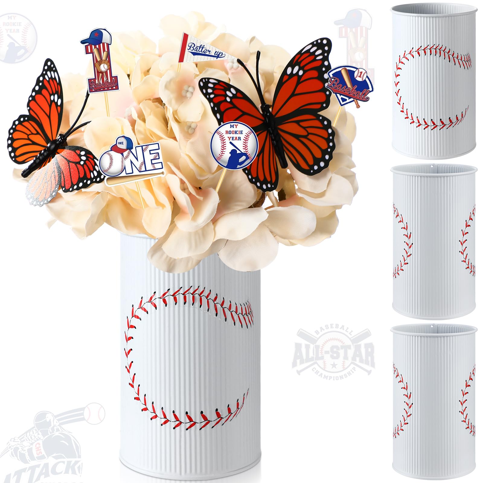 Domensi 3 Pcs Baseball Table Centerpiece Sports Baseball Vase Decor ...