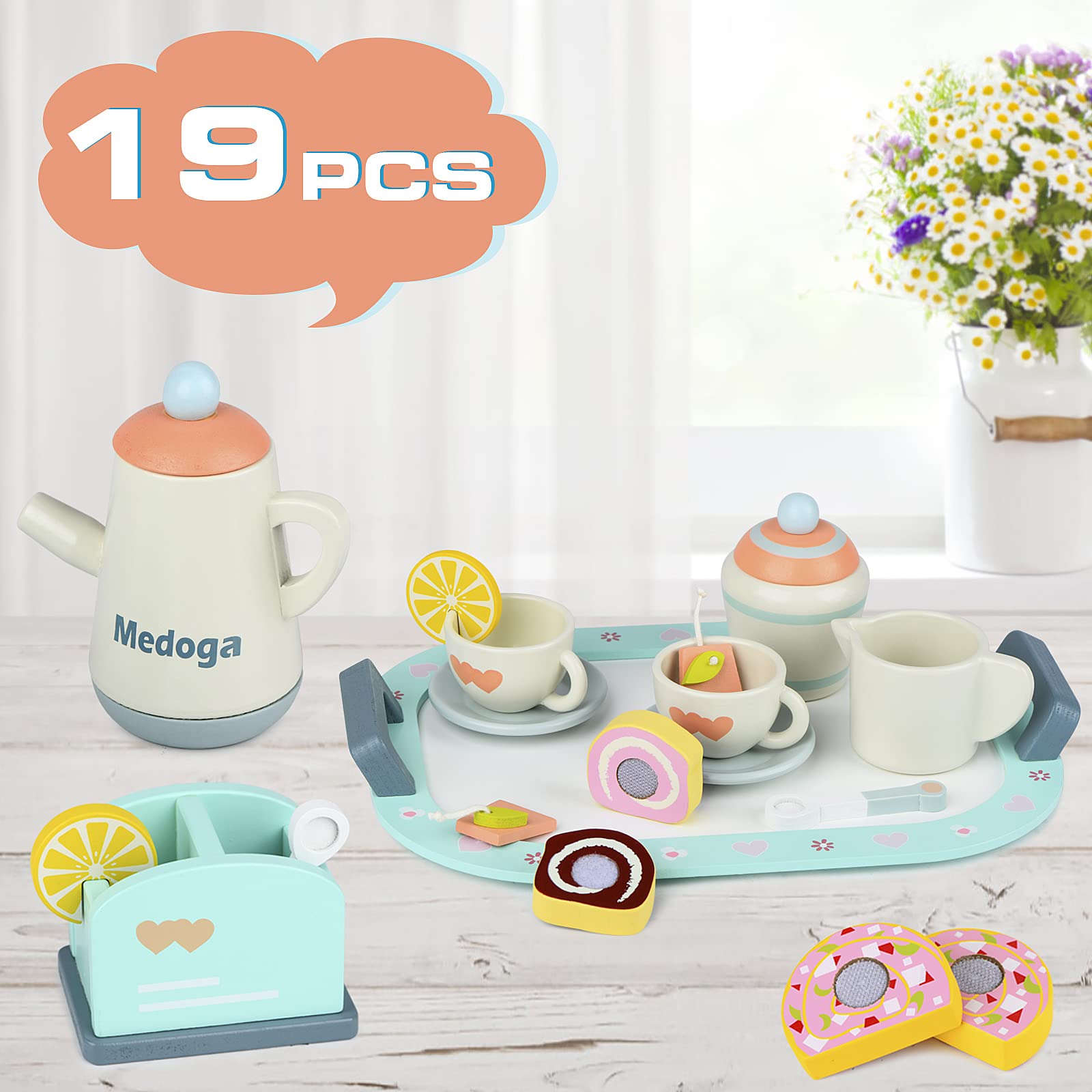 Mua Wooden Tea Set Toy Play Kitchen Accessories for Kids Pretend Play ...
