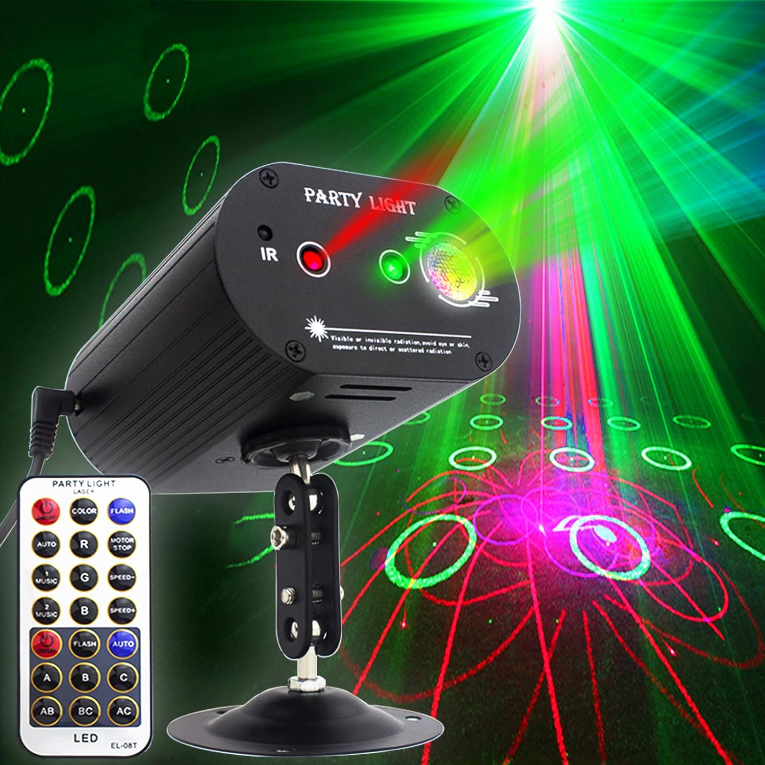 Amazon.com: Party Lights DJ Disco Light RGB 3 Lens 36 Patterns ...
